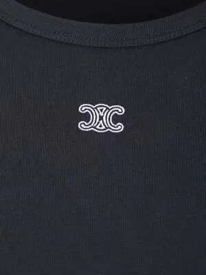 Celine Triomphe Embroidered Ribbed Cotton T-shirt