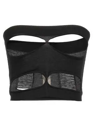 Rick Owens Tanja Wool Knit Bandeau Top With Cut-out And Fringe Details