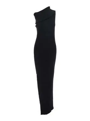 Rick Owens Ribbed Knit Asymmetric Long Dress - Black