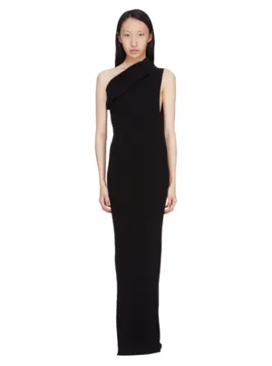 Rick Owens Ribbed Knit Asymmetric Long Dress - Black