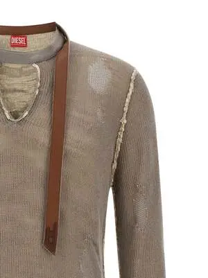 DIESEL® K-daianeris Jacquard Distressed Linen Blend Sweater - Gray
