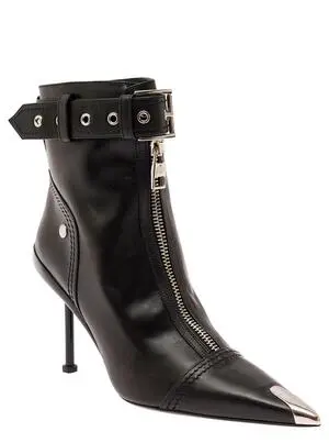 Alexander McQueen Leather Ankle Boots With Buckle And Zip Closure