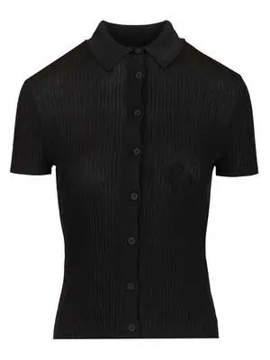 Balenciaga Ribbed Viscose And Cotton Shirt With Embroidered Logo