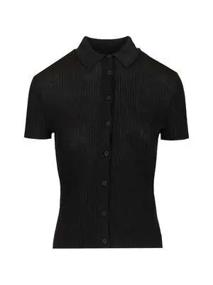 Balenciaga Ribbed Viscose And Cotton Shirt With Embroidered Logo