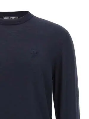 Dolce & Gabbana Embroidered Logo Silk Sweater - Blue