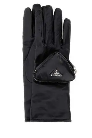 Prada Leather Gloves With Pouch Detail - Black