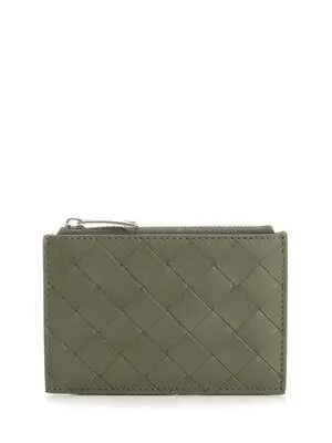 Bottega Veneta Woven Card Holder With Zip - Green