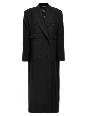Dolce & Gabbana Long Double-breasted Wool Tuxedo Coat - Black