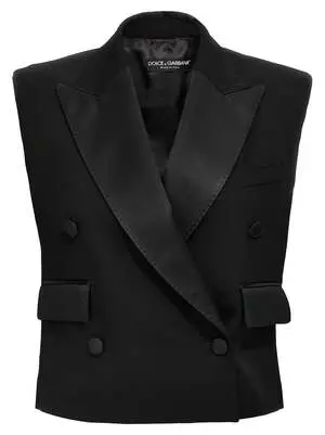 Dolce & Gabbana Tuxedo Vest In Wool Gabardine - Black