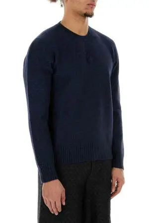 Alexander McQueen Melange Wool Blend Sweater - Blue