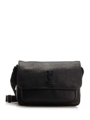 Saint Laurent Niki Messenger Bag In Textured Leather - Black