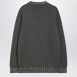 Fendi Grey Wool And Cashmere Jumper With Crystal Embellishments