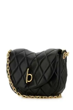 Burberry Quilted Lambskin Shoulder Bag With Chain Strap - Black