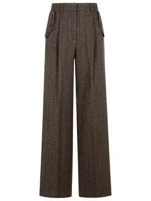 GOLDEN GOOSE Virgin Wool Pinstripe Wide Leg Trousers - Brown