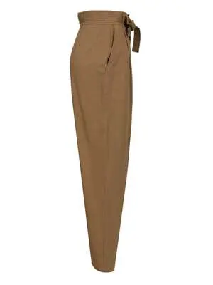 Saint Laurent High-waisted Belted Straight Leg Trousers - Brown