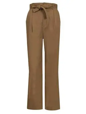 Saint Laurent SAINT LAURENT High-Waisted Belted Straight Leg Trousers Brown