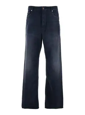 Balenciaga Wide-leg Faded Effect Denim Jeans With Logo Patch - Multicolor