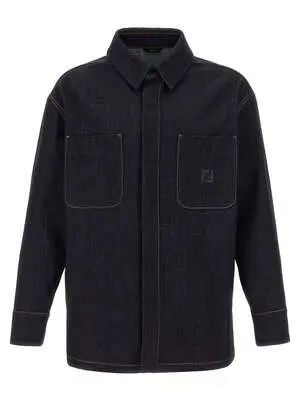 Fendi Denim Jacket With Ff Logo Embroidery - Blue