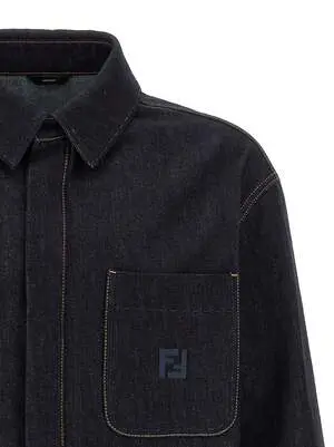 Fendi Denim Jacket With Ff Logo Embroidery - Blue