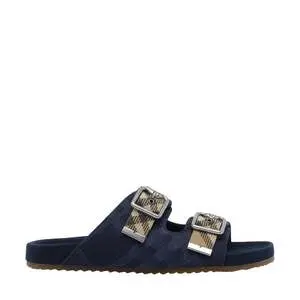 Burberry Checked Buckled Fabric Sandals - Blue