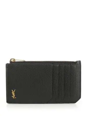 Saint Laurent Tiny Cassandre Fragments Zip-around Card Holder - Black