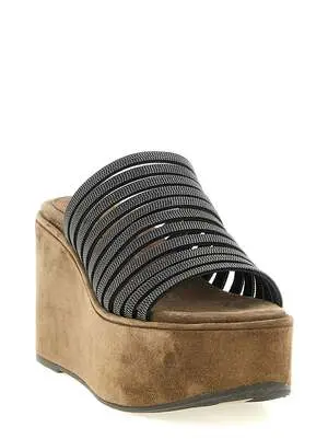 Brunello Cucinelli Precious Straps Wedge Sandals