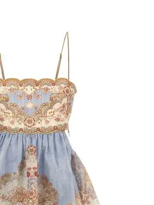 Zimmermann Daylight Floral Print Cotton Silk Blend Dress With Scalloped Embroidery And Cut-outs - Blue