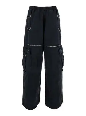 Balenciaga Black Cotton Cargo Pants With Applied Rings