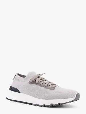 Brunello Cucinelli Low-top Cotton Knit And Leather Sneakers