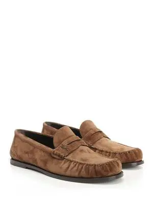 Saint Laurent Suede Loafers With Metal Cassandre Leather Sole
