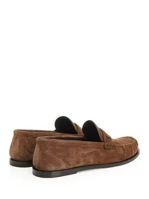 Saint Laurent Suede Loafers With Metal Cassandre Leather Sole