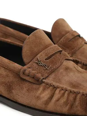 Saint Laurent Suede Loafers With Metal Cassandre Leather Sole