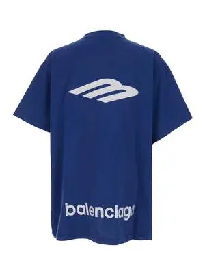 Balenciaga Blue Tshirt With Logo On Front And Maxi Logo On Back In Cotton