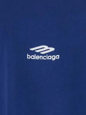 Balenciaga Blue Tshirt With Logo On Front And Maxi Logo On Back In Cotton