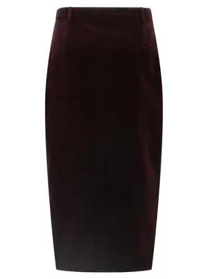 Saint Laurent Midi Velvet Skirt With Button Closure