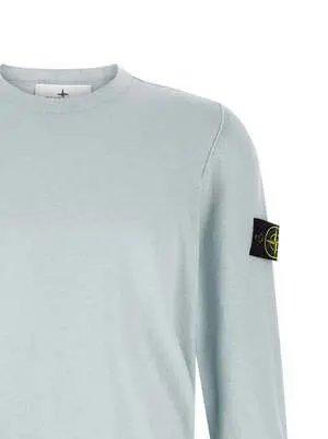 Stone Island 5100052 Fine Knit Cotton-nylon Blend Crew Neck Sweater - Blue