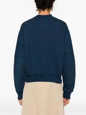 Chloé Mock Neck Cotton Fleece Logo Sweater - Blue