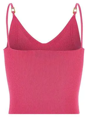 Versace Safety Pin Stretch Ribbed Knit Crop Top - Pink