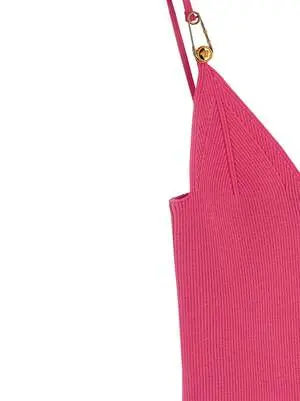 Versace Safety Pin Stretch Ribbed Knit Crop Top - Pink