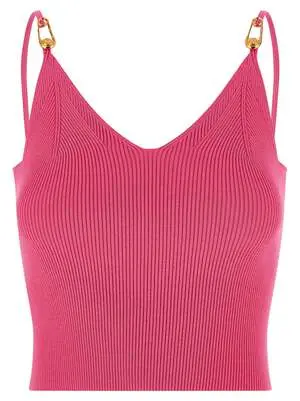 Versace Safety Pin Stretch Ribbed Knit Crop Top - Pink