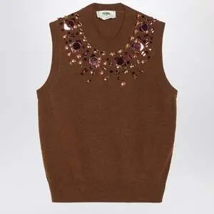 Fendi Wool And Cashmere Gilet With Embellishments - Brown