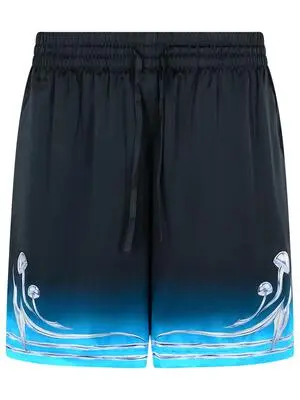 Casablanca Silk Bermuda Shorts With 'blades' Pattern - Black