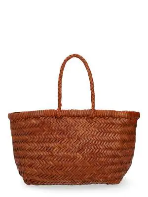 Dragon Diffusion Triple Jump Small Woven Leather Tote Bag - Brown