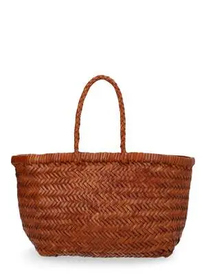 Dragon Diffusion Triple Jump Small Woven Leather Tote Bag - Brown