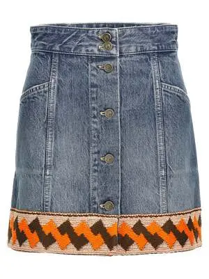 Valentino Garavani Denim Mini Skirt With Trim Detail - Multicolor