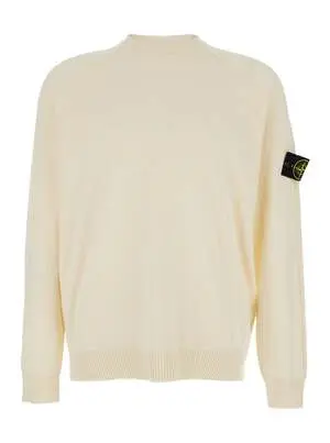 Stone Island Crew Neck Cotton Sweater With Logo Patch - Multicolor