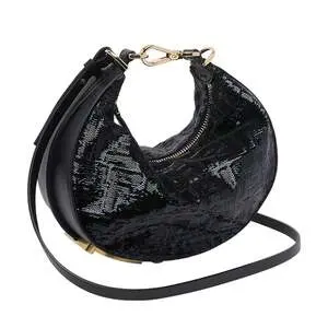 Fendi Sequined Leather Shoulder Bag - Black
