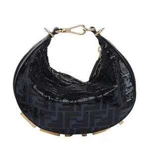 Fendi Sequined Leather Shoulder Bag - Black