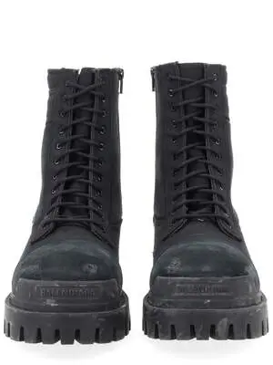 Balenciaga Cotton Combat Boots - Black