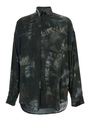 Balenciaga Black Shirt With All-over Print In Viscose - Multicolor
